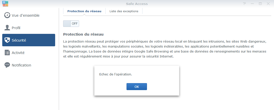 Safe Access : Echec de l'operation - Routeur RT2600AC - NAS-Forum